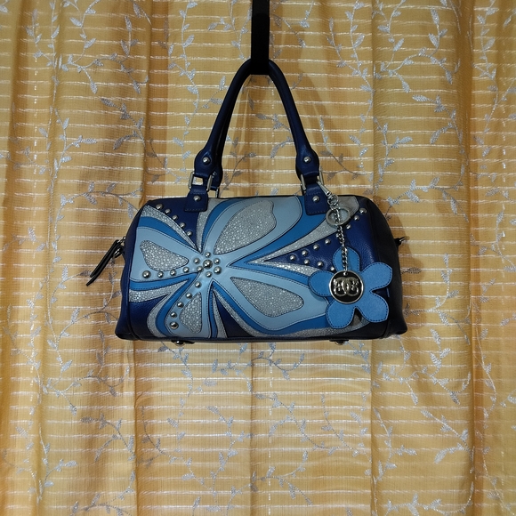Sharif | Bags | Sharif Blue And Silver Floral Satchel Handbag Euc ...